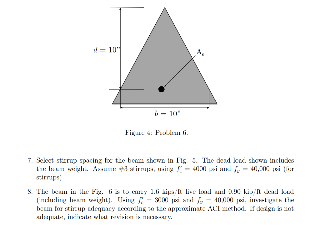 Select stirrup spacing for the beam shown in Fig. 5. | Chegg.com