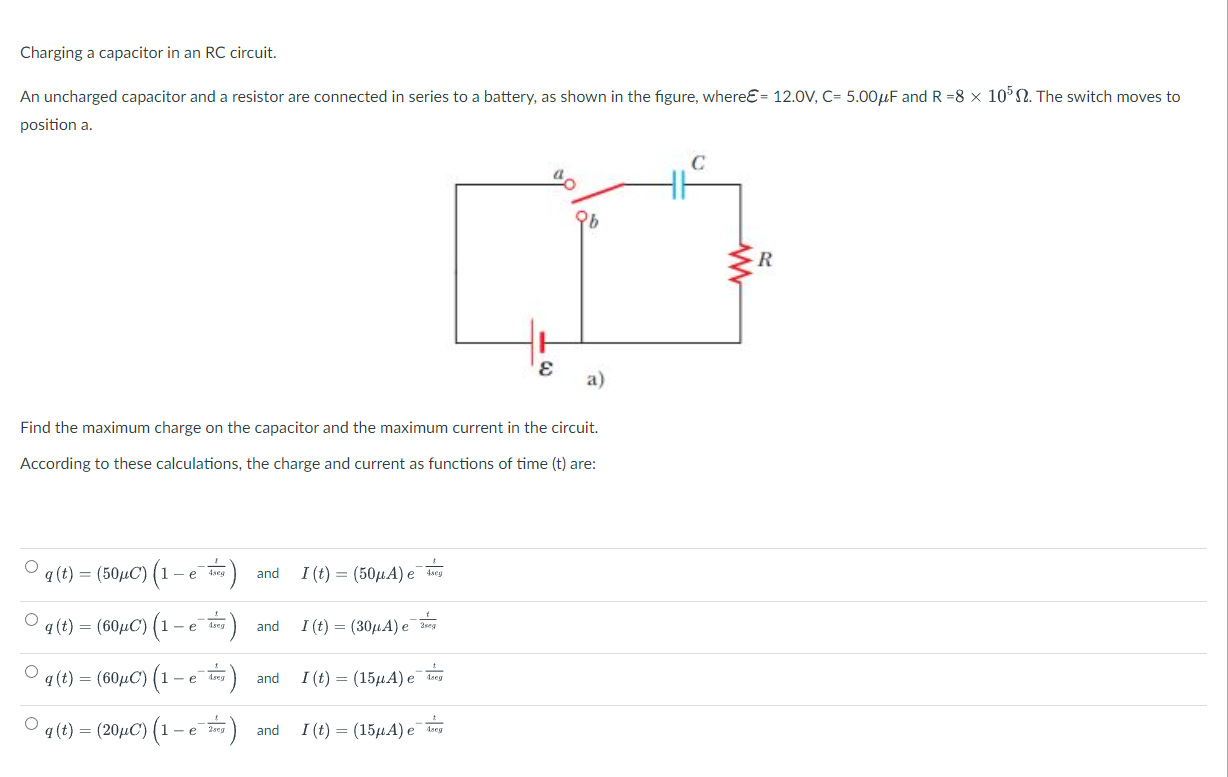 Solved Charging a capacitor in an RC circuit. An uncharged | Chegg.com
