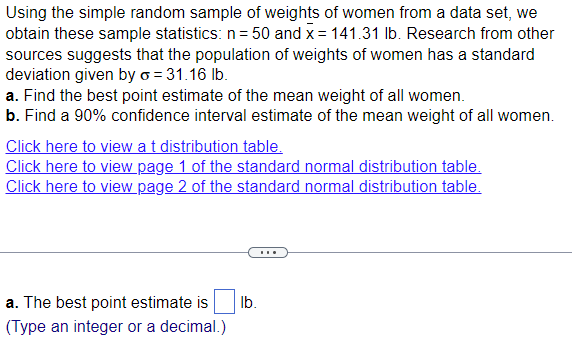 Solved Using the simple random sample of weights of women | Chegg.com