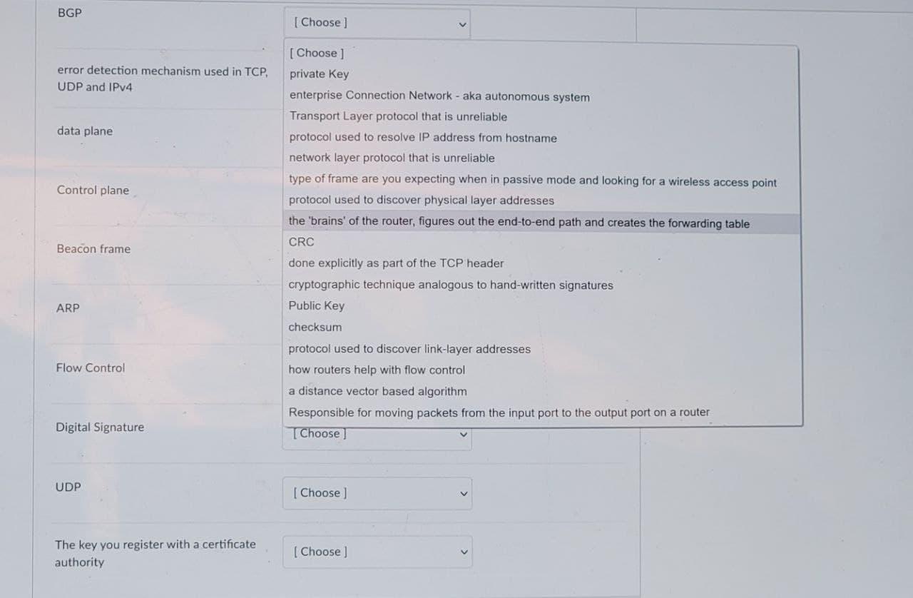 Solved BGP [Choose] error detection mechanism used in TCP, | Chegg.com