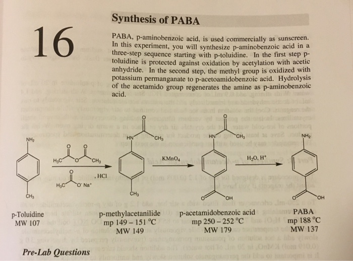 Solved Synthesis of PABA 16 PABA, p-aminobenzoic acid, is | Chegg.com