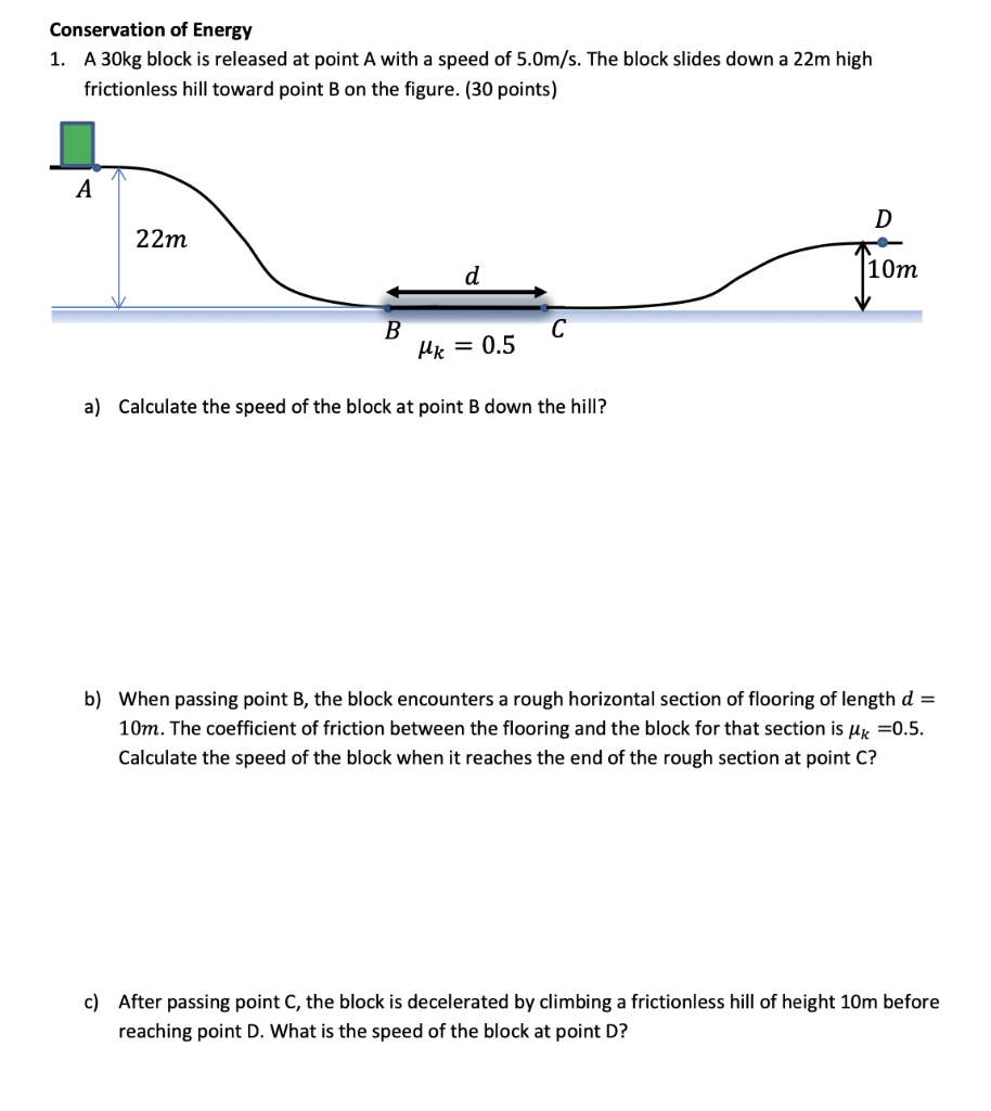 Solved Conservation of Energy 1. A 30kg block is released at | Chegg.com