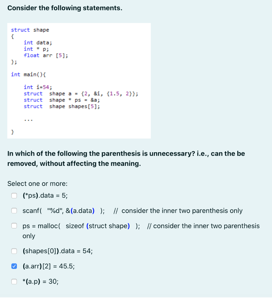 Solved Consider the following statements. struct shape { int | Chegg.com