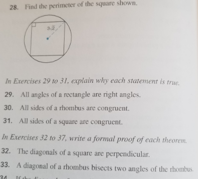 Solved 28. Find the perimeter of the square shown. In | Chegg.com