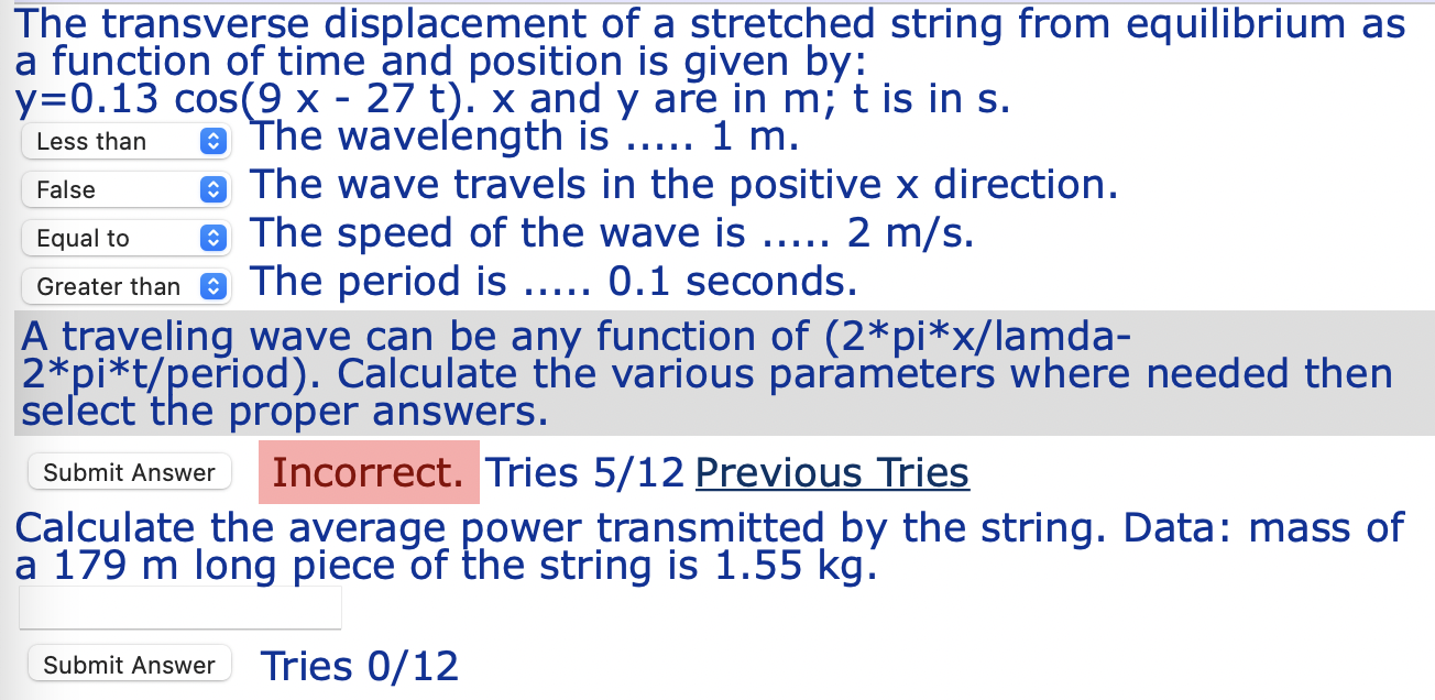 Solved The transverse displacement of a stretched string | Chegg.com