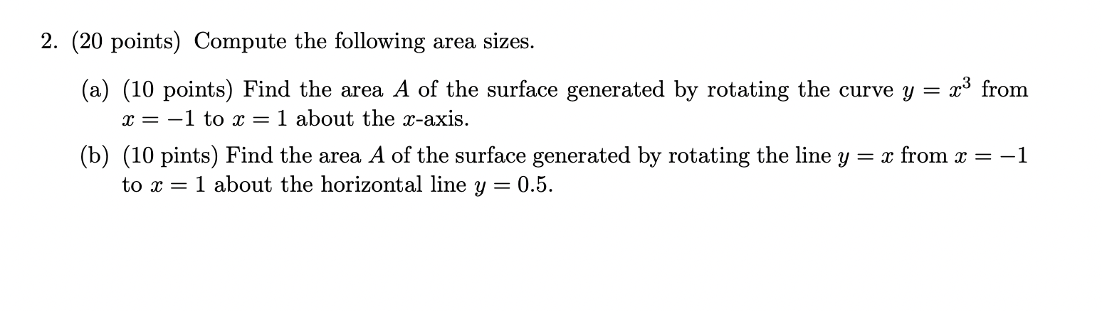 Solved = 2. (20 points) Compute the following area sizes. | Chegg.com