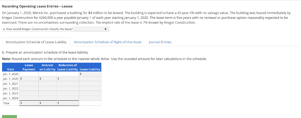 Solved Recording Operating Lease Entries-Lessee On January | Chegg.com