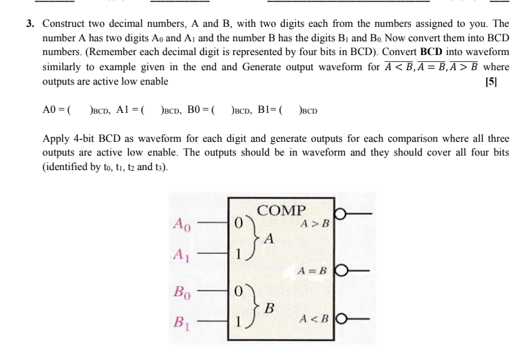 Solved 3. Construct two decimal numbers, A and B, with two | Chegg.com