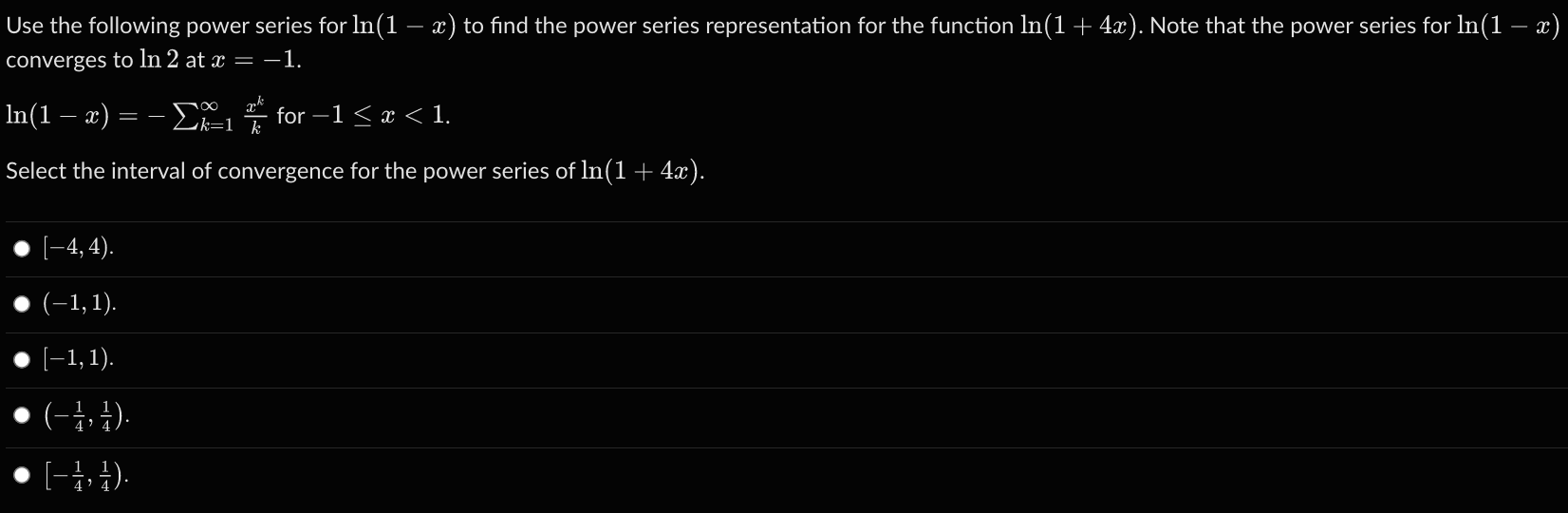 Solved Use the following power series for ln(1−x) to find | Chegg.com