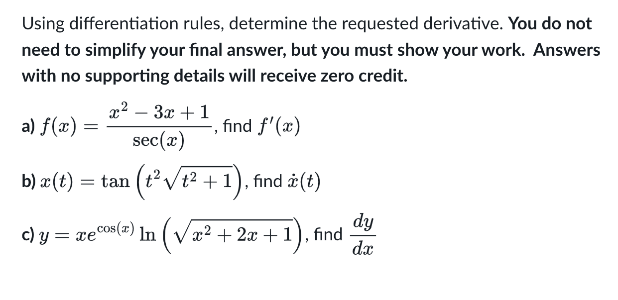 Solved Using differentiation rules, determine the requested | Chegg.com