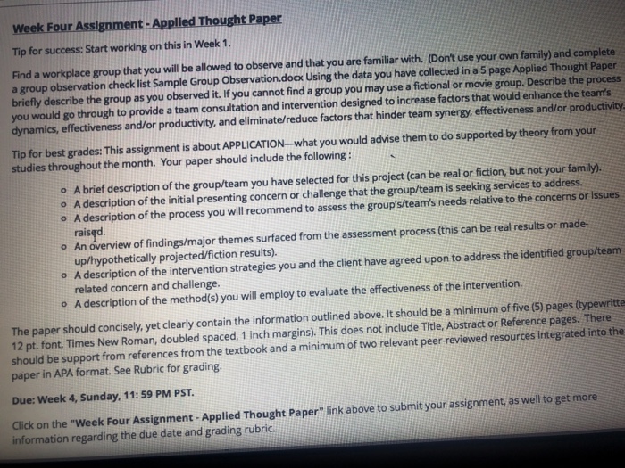 Week Four Assignment-Applied Thought Paper Tip for | Chegg.com