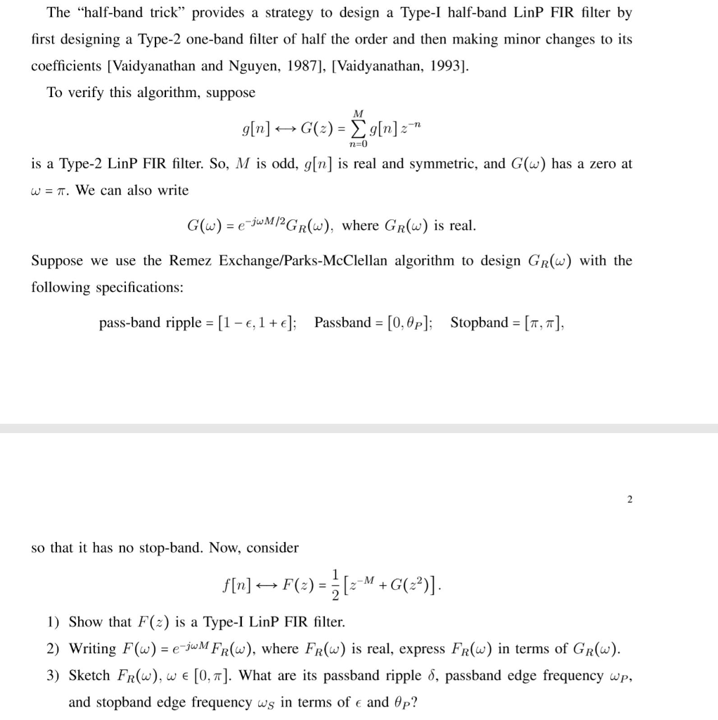 Type 1 Linear phase Finite impulse response filter | Chegg.com