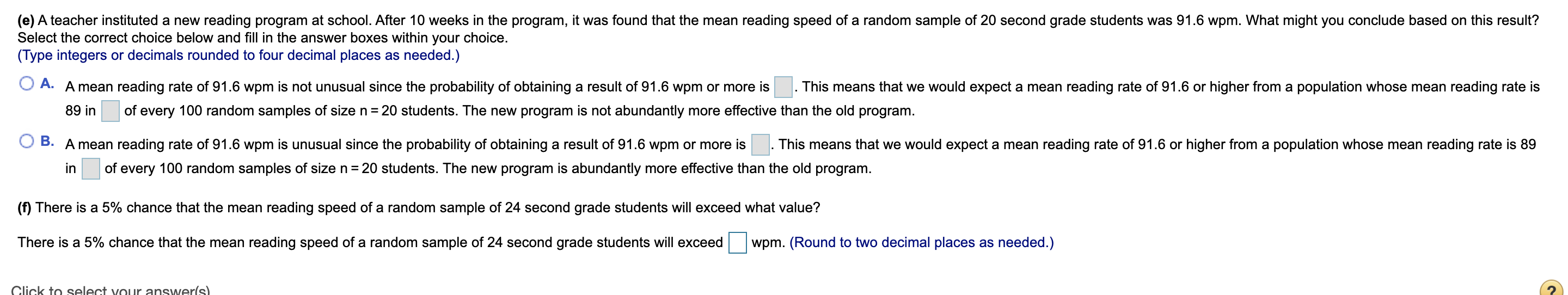 Solved (e) A teacher instituted a new reading program at | Chegg.com