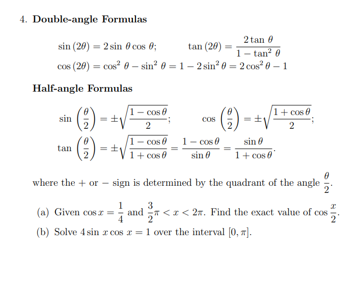 Solved 4. Double-angle Formulas | Chegg.com