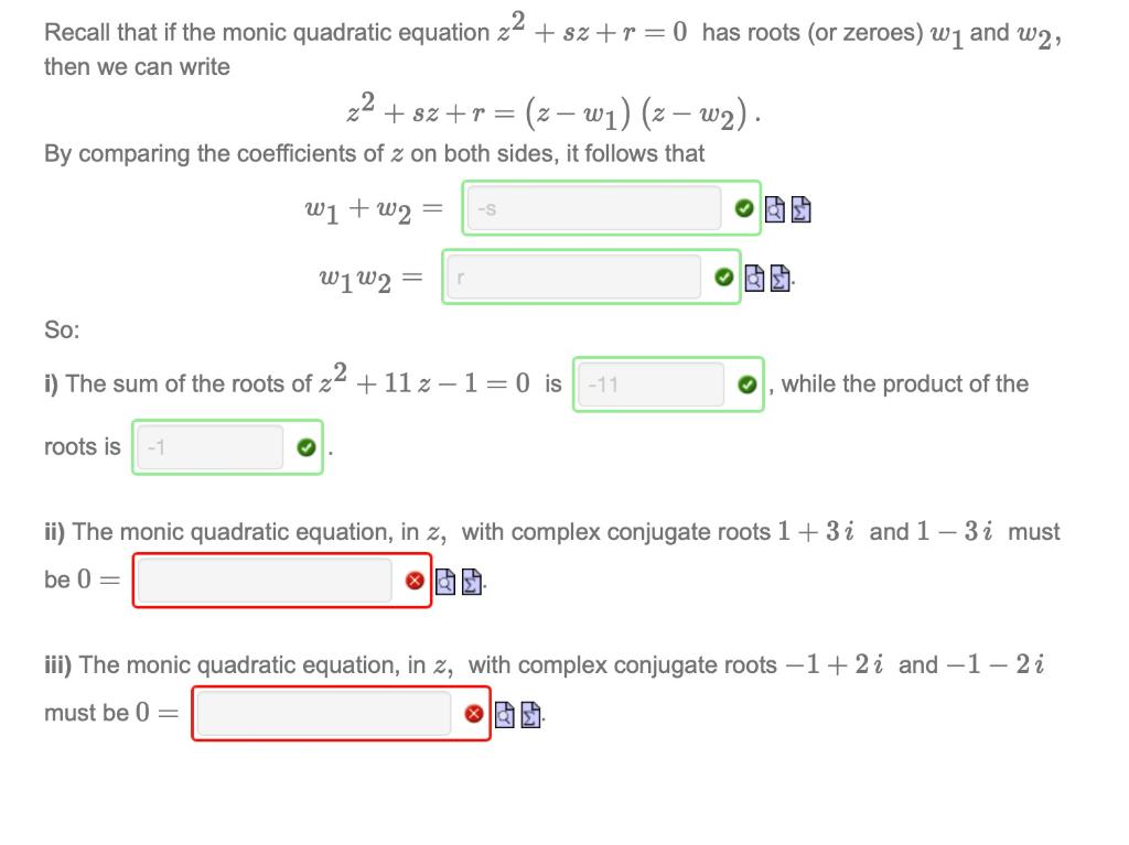 Solved Recall that if the monic quadratic equation 22 + | Chegg.com
