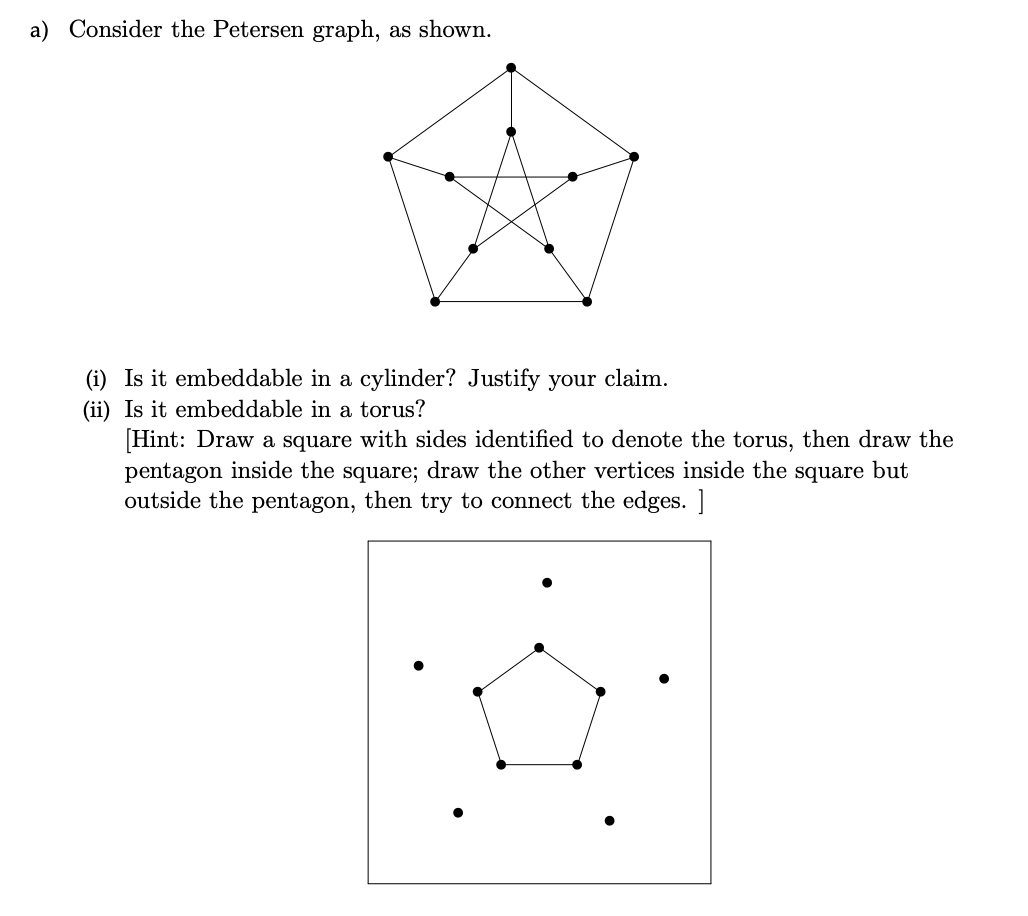 a) Consider the Petersen graph, as shown. (i) Is it | Chegg.com