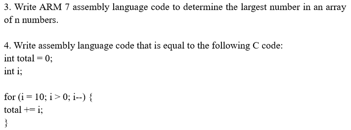 Solved 3. Write ARM 7 assembly language code to determine | Chegg.com