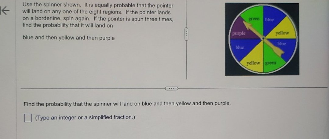 Solved Use the spinner shown. It is equally probable that | Chegg.com
