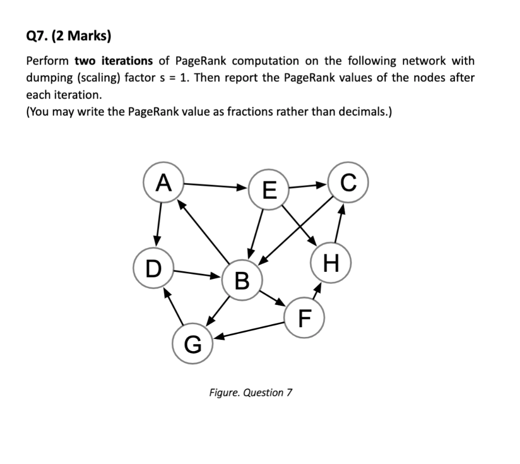 Solved Q7. (2 Marks) Perform two iterations of PageRank | Chegg.com Solved Q7. (2 Marks) Perform two iterations of PageRank | Chegg.com