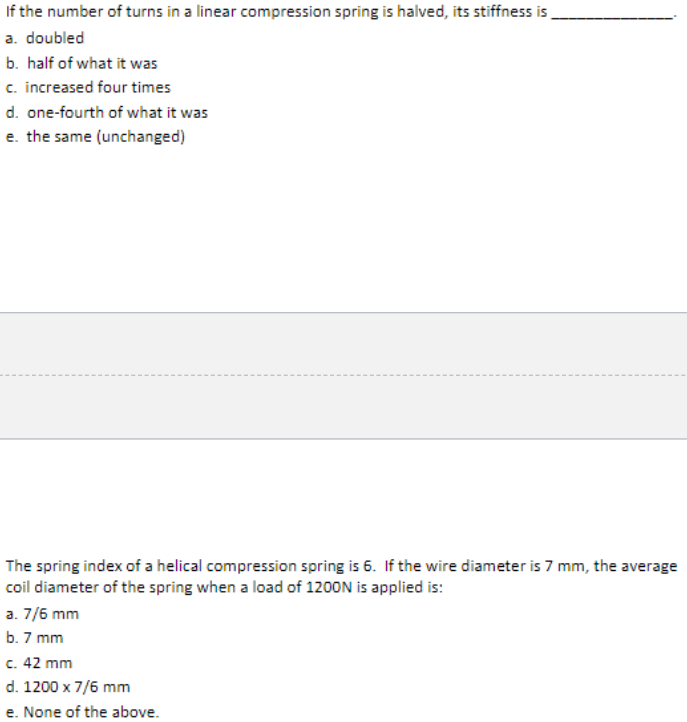 Solved If the number of turns in a linear compression spring | Chegg.com
