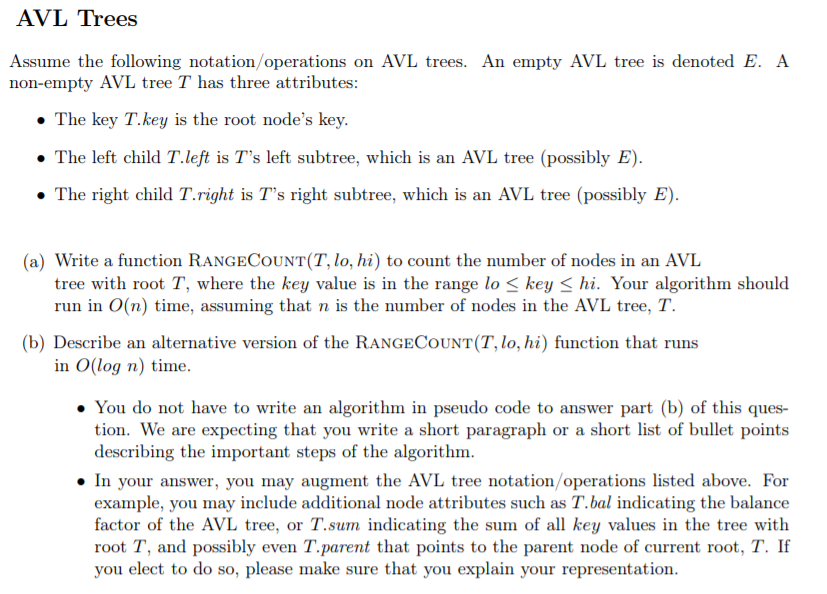 Solved AVL Trees Assume the following notation/operations on | Chegg.com