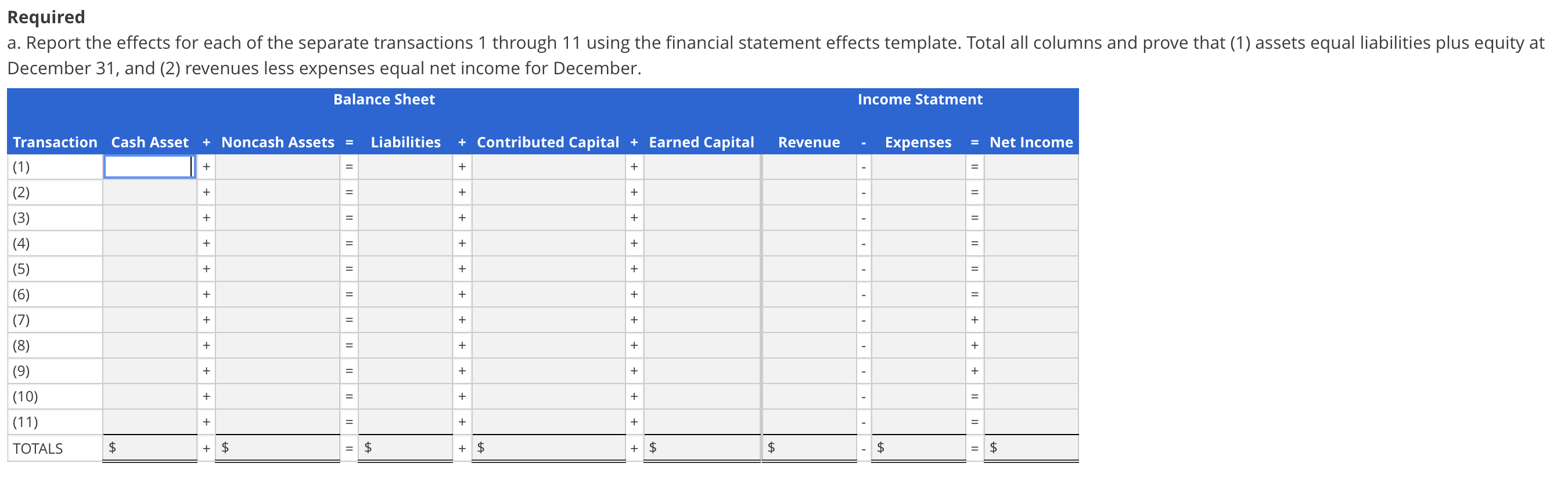 Solved Analyzing Transactions Using the Financial Statement | Chegg.com