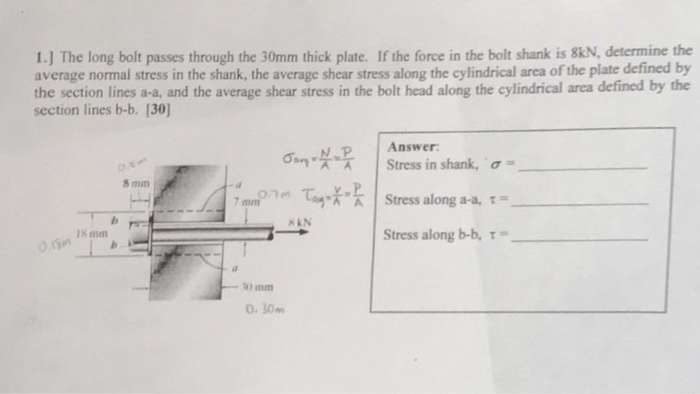 Solved The long bolt passes through the 30mm thick plate. If | Chegg.com