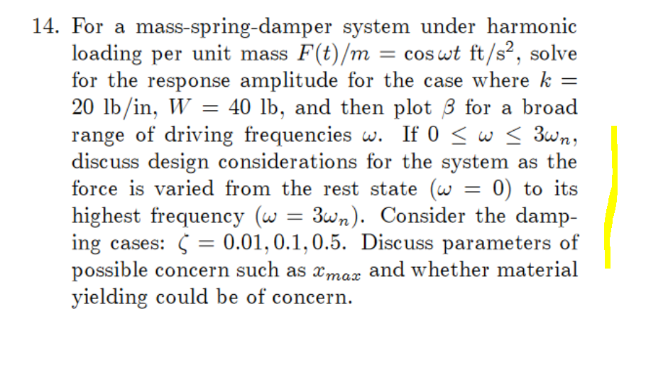 Solved 14. For a mass-spring-damper system under harmonic | Chegg.com