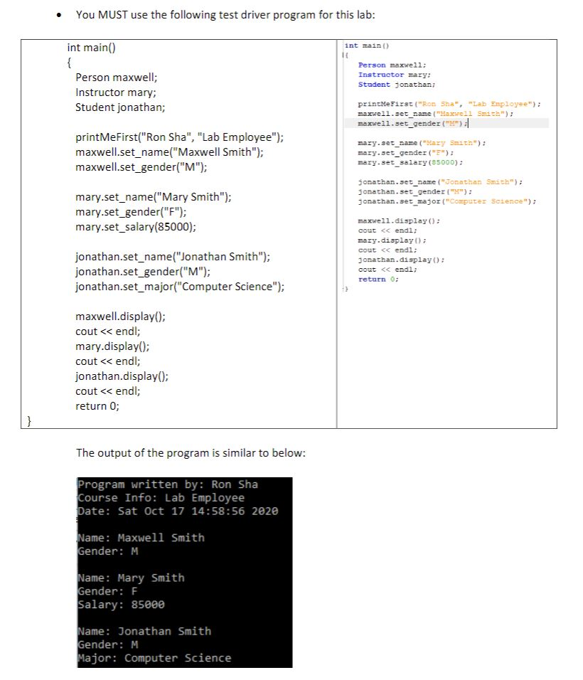 Solved Lab 6 - Person Inheritance - 2020 FALL CS-116 1. | Chegg.com