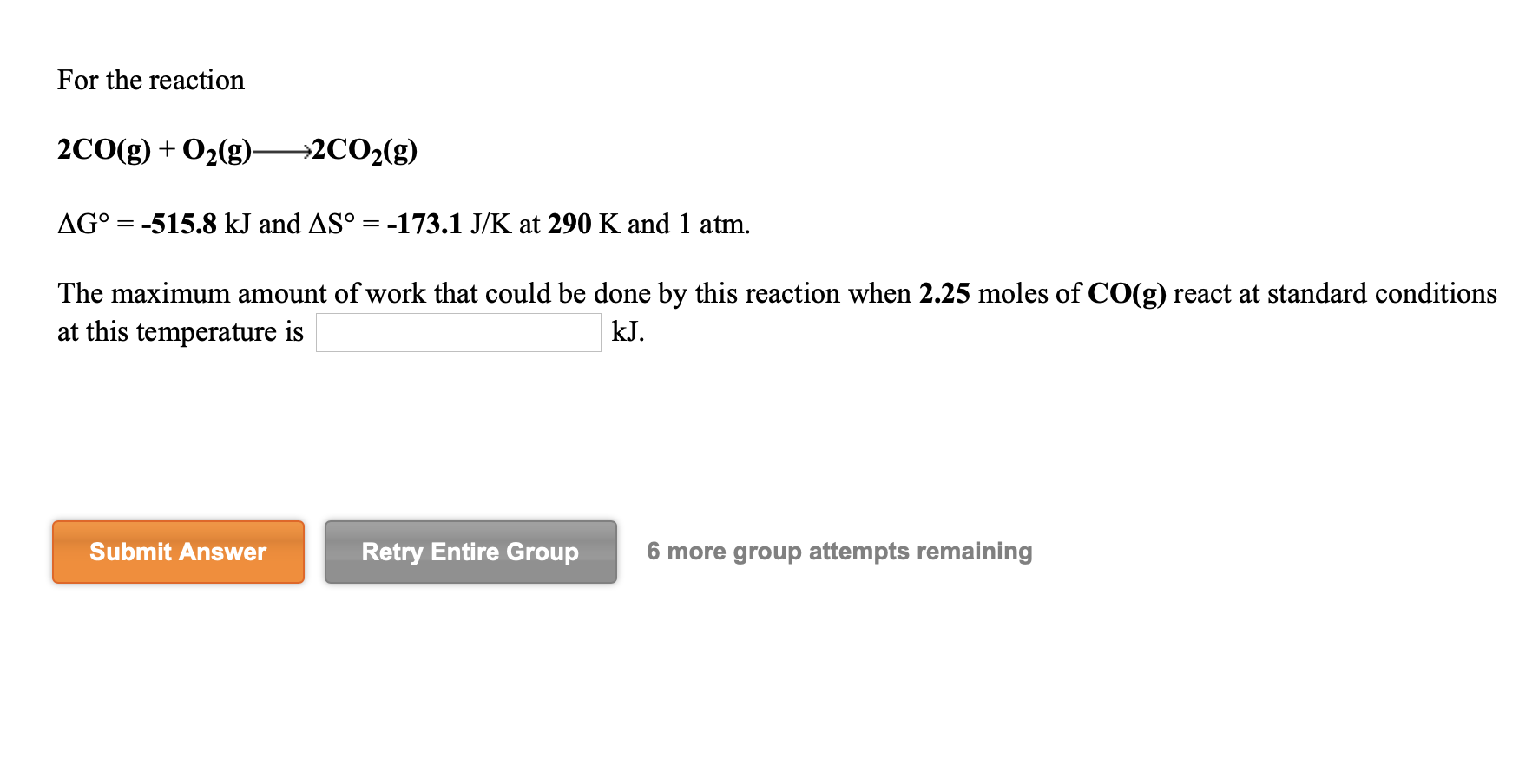 Solved For the reaction 2CO(g) + O2(g)— 2C02(g) AG° = -515.8 | Chegg.com