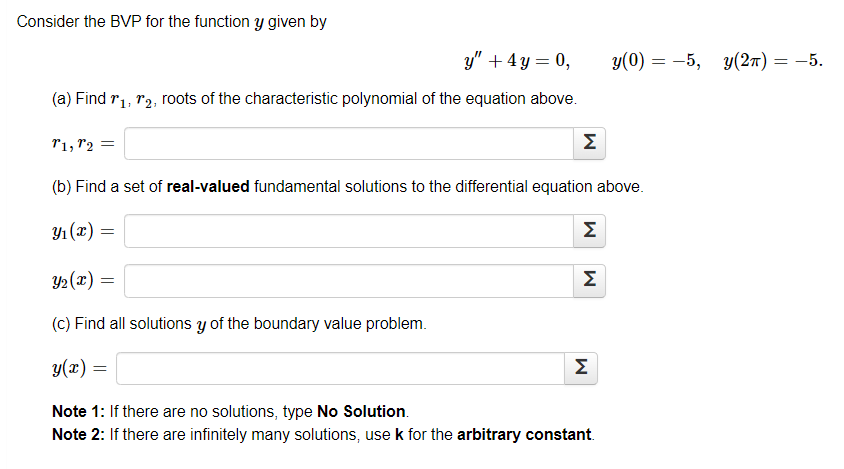 Solved Consider the BVP for the function y given by y" + 4y= | Chegg.com