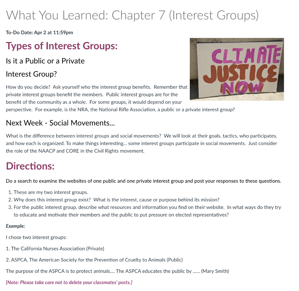 What You Learned: Chapter 7 (Interest Groups) To-Do | Chegg.com