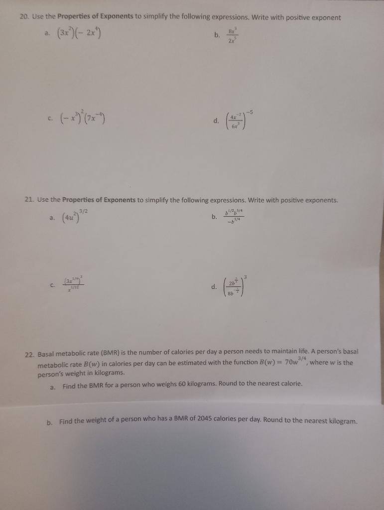 Solved 20. Use the Properties of Exponents to simplify the | Chegg.com