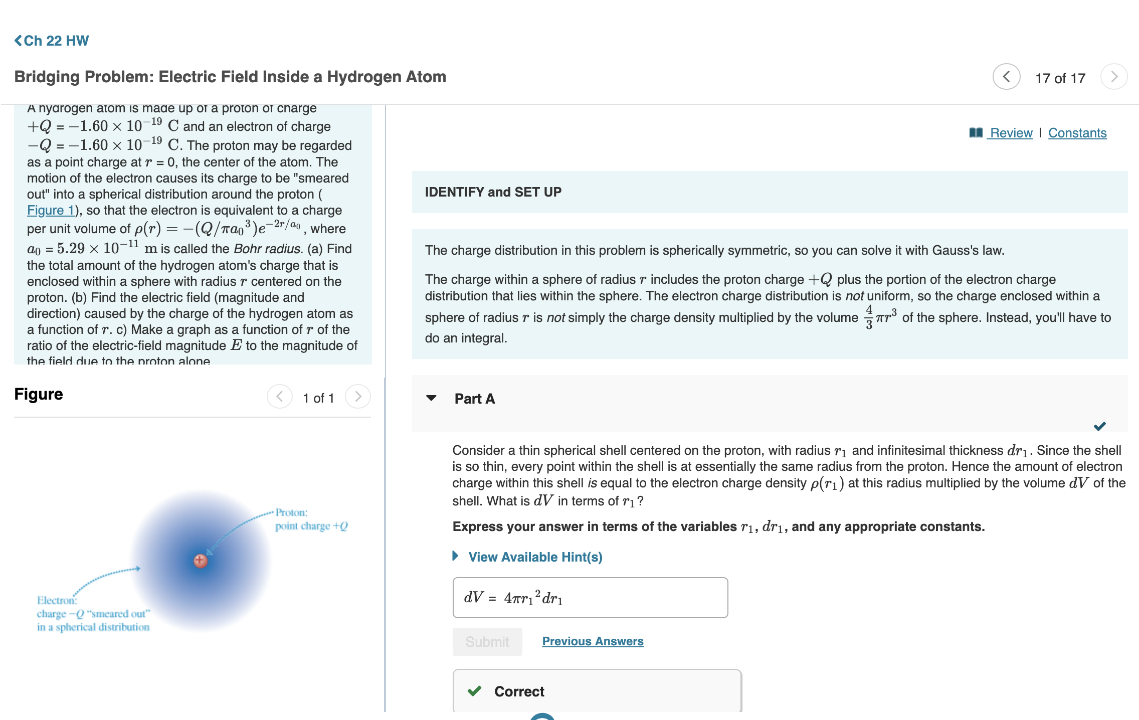 Solved Bridging Problem: Electric Field Inside a Hydrogen | Chegg.com