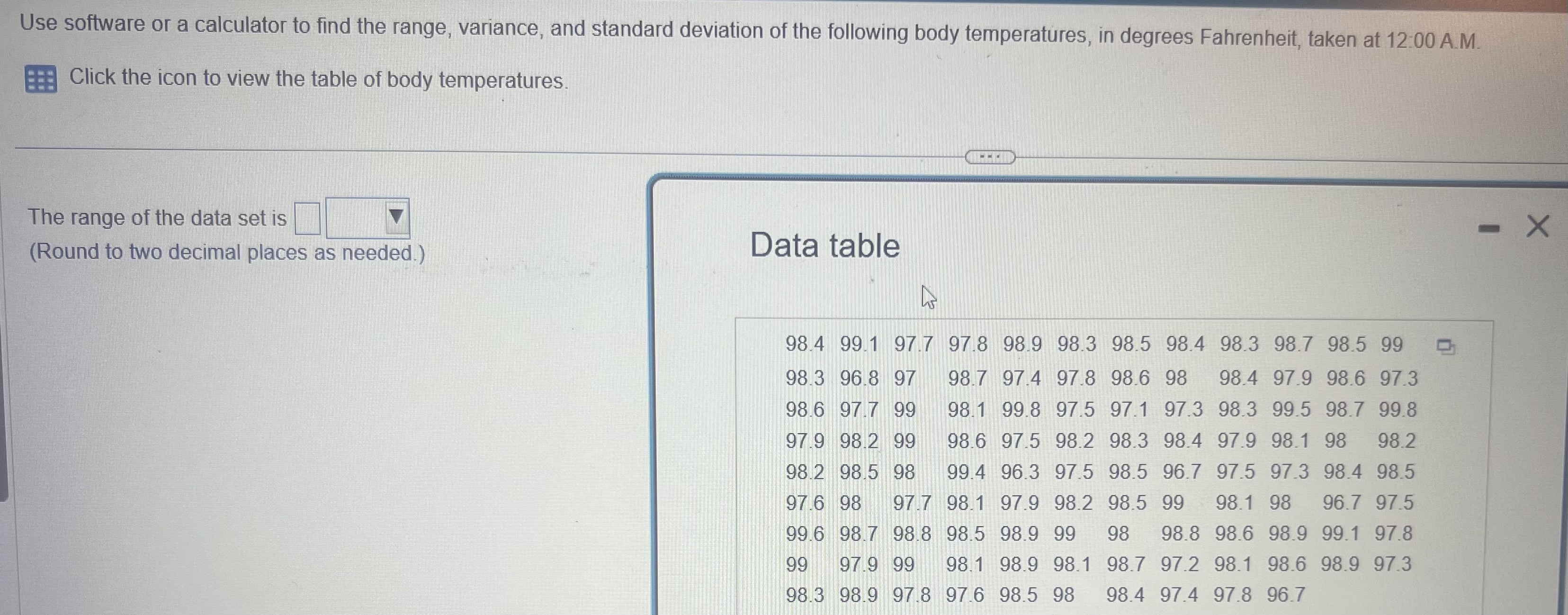 Solved Use software or a calculator to find the range, | Chegg.com