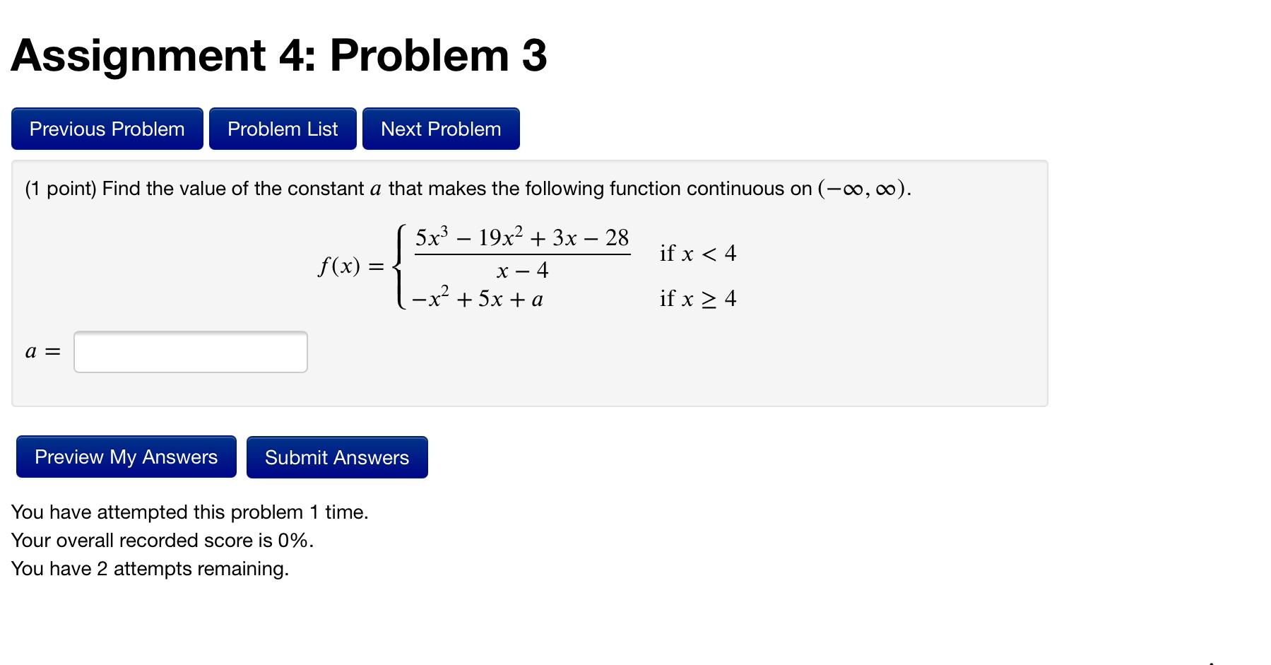 Solved (1 point) Find the value of the constant a that makes | Chegg.com