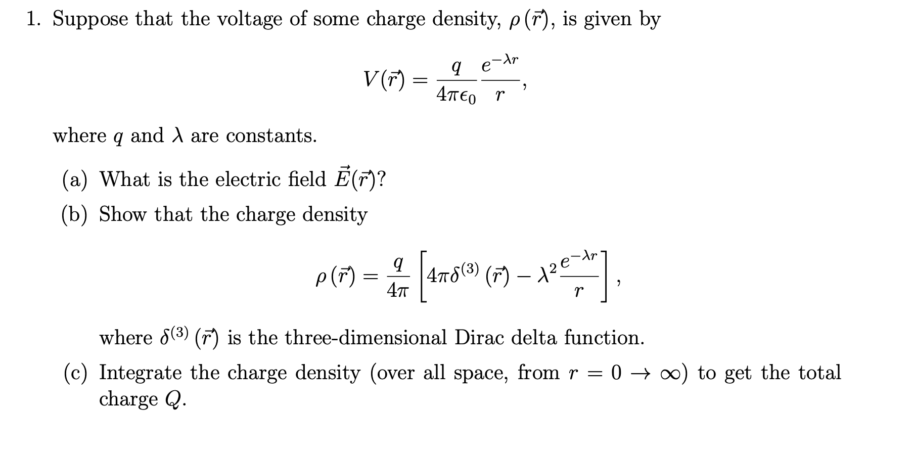 Solved 1. Suppose that the voltage of some charge density, p | Chegg.com