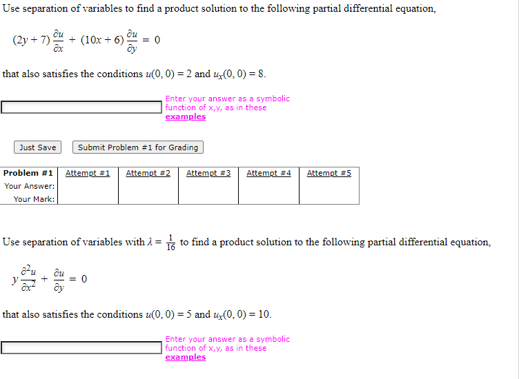 Solved Use separation of variables to find a product | Chegg.com
