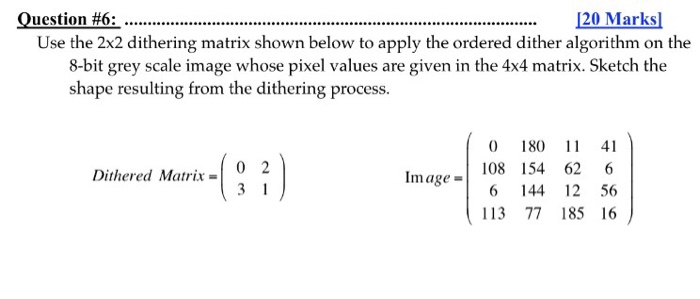 Solved Use the 2 times 2 dithering matrix shown below to | Chegg.com