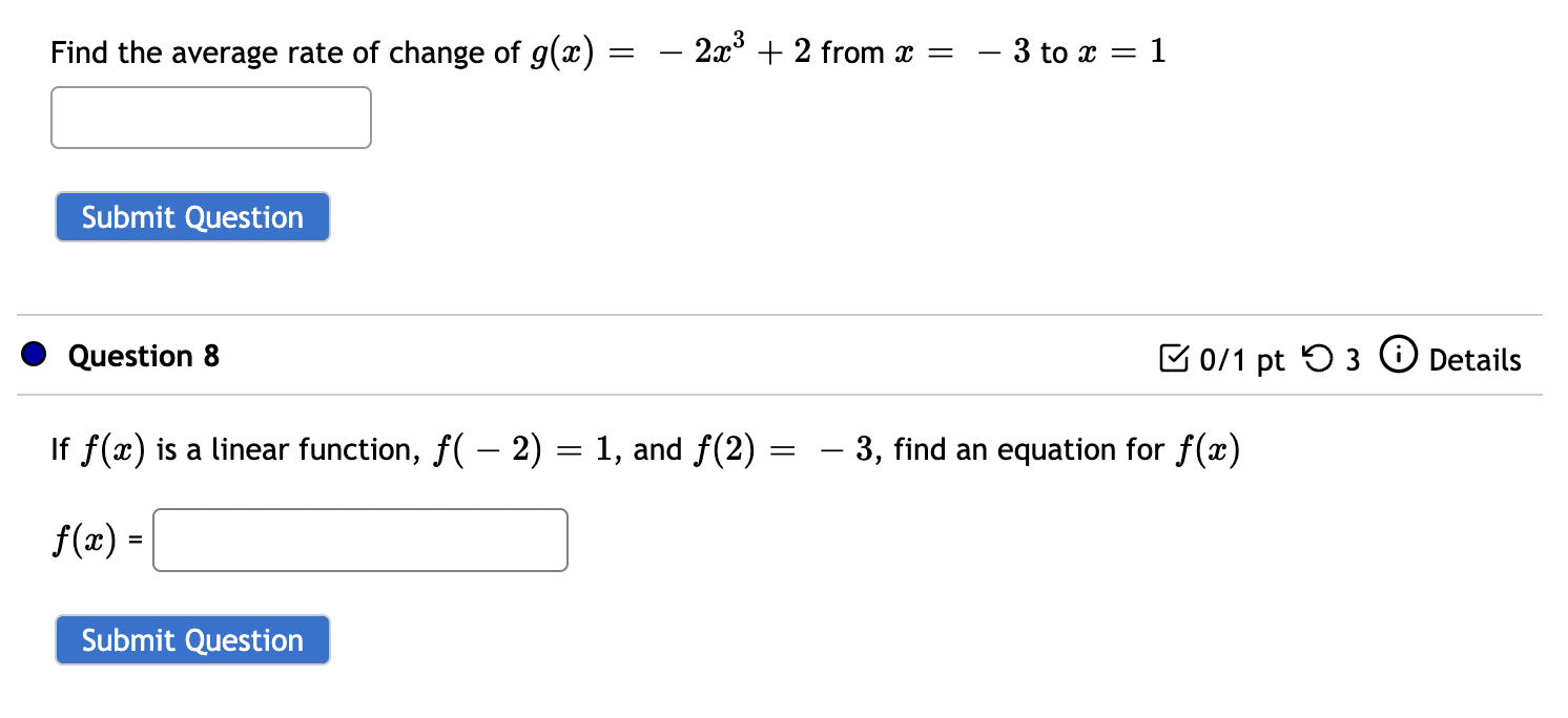 Solved Find the average rate of change of g(x)=−2x3+2 from | Chegg.com