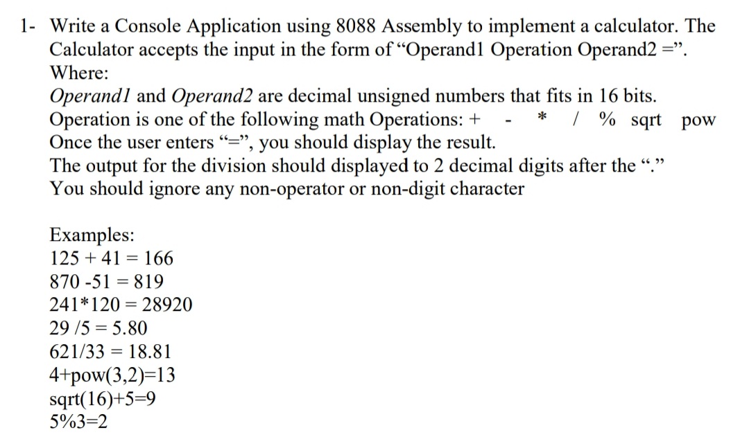 Solved 1- Write a Console Application using 8088 Assembly to | Chegg.com