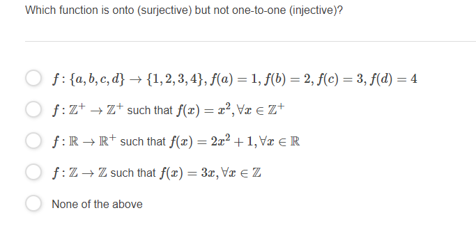 Solved Which function is onto (surjective) but not | Chegg.com
