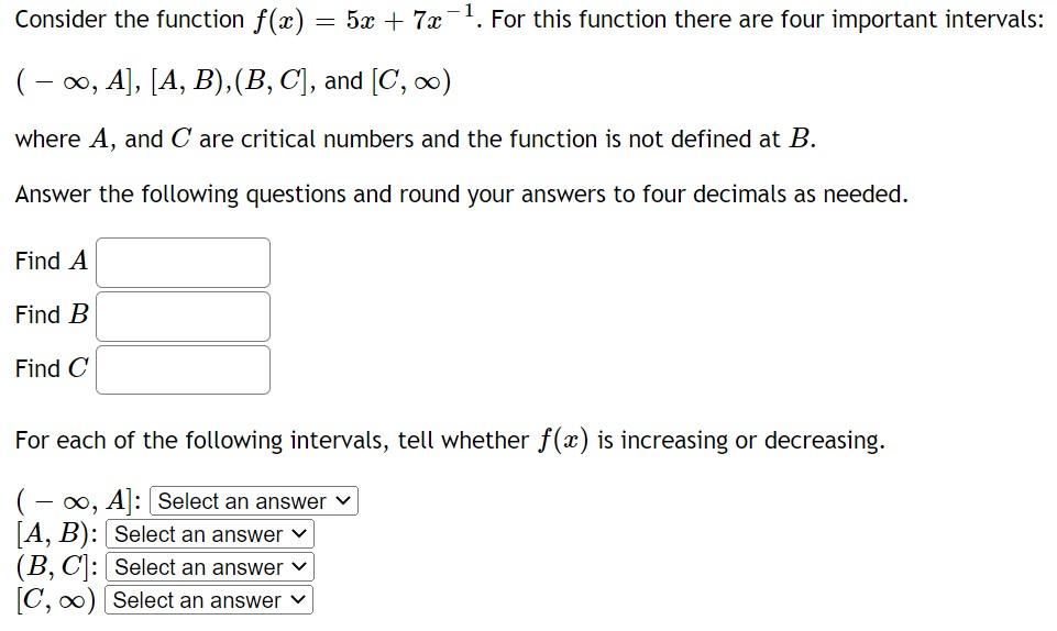Solved Consider the function f(x)=5x+7x−1. For this function | Chegg.com