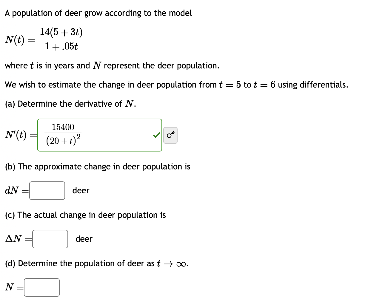 Solved A population of deer grow according to the model | Chegg.com