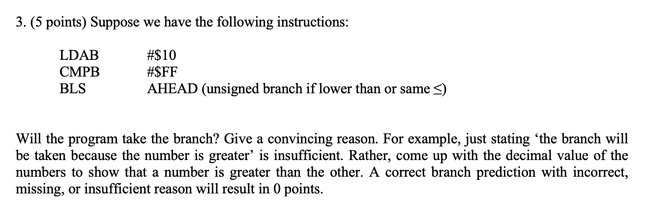 Solved 3. (5 points) Suppose we have the following | Chegg.com