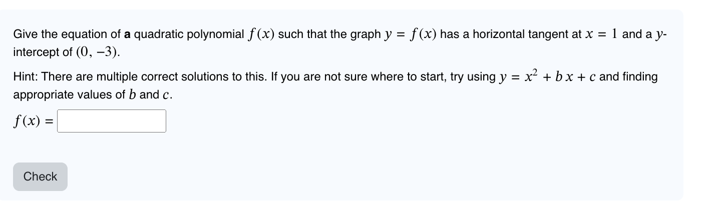 Solved Give the equation of a quadratic polynomial f(x) | Chegg.com