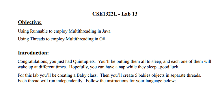 Solved CSE1322L - Lab 13 Objective: Using Runnable to employ | Chegg.com