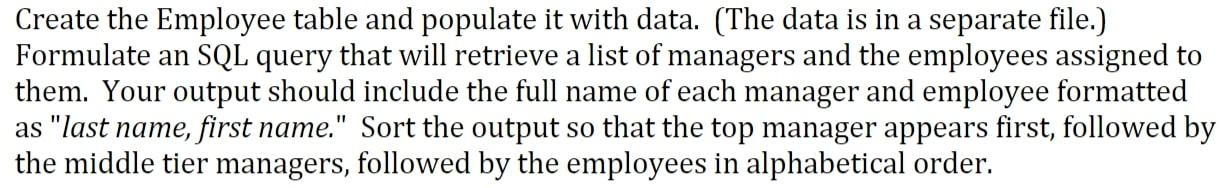 Solved Create the Employee table and populate it with data. | Chegg.com