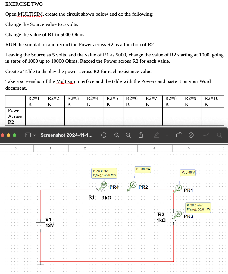Solved by an EXPERT EXERCISE TWOOpen MULTISIM, create the circuit shown | Chegg.com