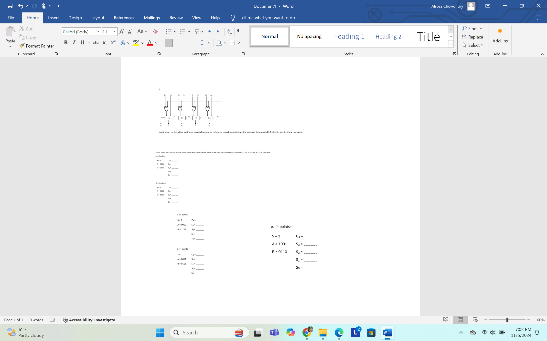 Solved Input values for the adder-subtractor circuit above | Chegg.com